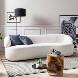 Pharao24.de Wei&szlig;es Dreisitzer Sofa im Skandi Design Boucle Stoff Bezug