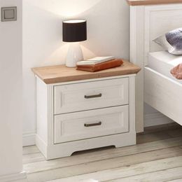 Pharao24.de Nachttischkommode im Landhausstil Holzoptik Pinie wei&szlig;
