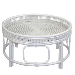 Pharao24.de Couchtisch mit Glasplatte im Landhausstil Rattan Geflecht