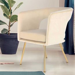 Pharao24.de Esstisch Sessel in Creme Wei&szlig; Samt Metallgestell in Goldfarben