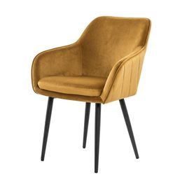 Pharao24.de Polsterst&uuml;hle in Gelb Samt Retro Design