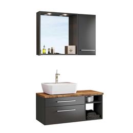 Pharao24.de Bad Set in dunkel Grau und Wildeiche Dekor Made in Germany (dreiteilig)