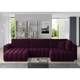 Pharao24.de Sofa Wohnlandschaft aus Samt in Dunkelrot