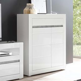 Pharao24.de Wohnzimmer Highboard in Wei&szlig; Hochglanz 100 cm breit