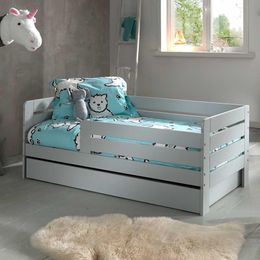 Pharao24.de Graues Kinderbett mit Rausfallschutz 70x140 cm Liegefl&auml;che