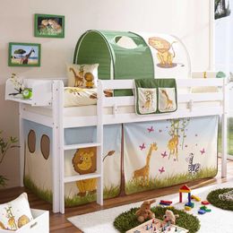 Pharao24.de Kinderhochbett mit Tiermotiven Vorhang und Tunnel