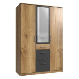 Pharao24.de Schlafzimmerkleiderschrank mit Spiegel und drei Schubladen 199 cm hoch