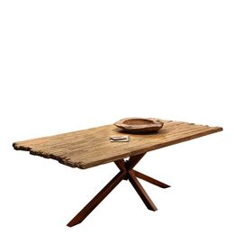 Pharao24.de Tisch Recyclingholz in Teak und Braun Spider Gestell