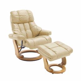 Pharao24.de Leder Fernsehsessel mit Relaxfunktion Creme Wei&szlig; (zweiteilig)