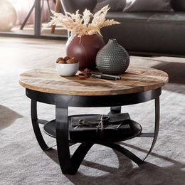 Pharao24.de Couchtisch Industriestil aus Mangobaum Massivholz Metall