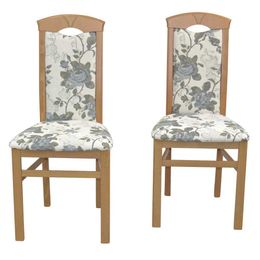Pharao24.de Polsterstuhl Set Esszimmer in Beige und Eichefarben hoher Lehne (2er Set)