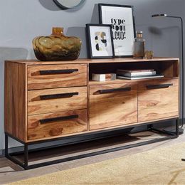Pharao24.de Esszimmersideboard aus Sheesham Massivholz B&uuml;gelgestell aus Metall
