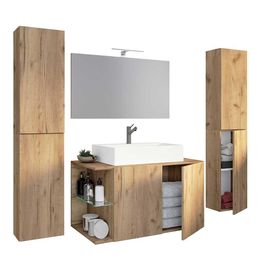 Pharao24.de Badezimmerm&ouml;bel Set Holzoptik in Wildeiche Honigfarben 151 cm hoch (vierteilig)