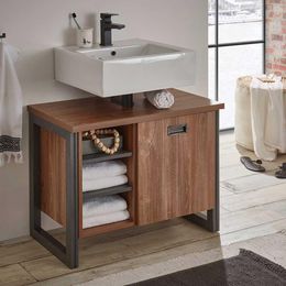 Pharao24.de Waschtischunterschrank im Industry und Loft Stil Eiche dunkel und Grau