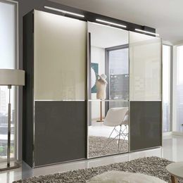 Pharao24.de Schiebet&uuml;ren Kleiderschrank in Creme Wei&szlig; und Braun Spiegel