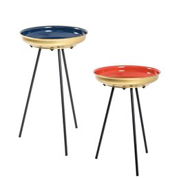 Pharao24.de Retro Beistelltische aus Stahl Blau Rot Gold (zweiteilig)
