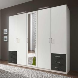 Pharao24.de Gro&szlig;er Kleiderschrank mit Spiegel und sechs Schubladen 225 cm breit