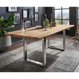 Pharao24.de Esstisch aus Wildeiche Massivholz und Stahl Loft Design
