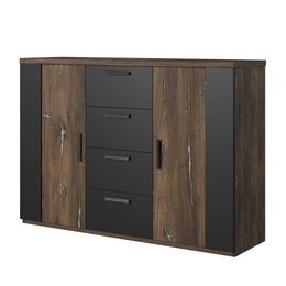 Pharao24.de Factory Esszimmersideboard in Eiche dunkel und Schwarz 94 cm hoch