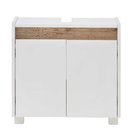 Pharao24.de Waschbeckenunterschrank in Wei&szlig; und Wildeiche Optik 55 cm hoch