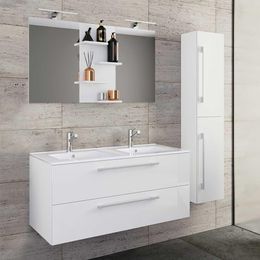 Pharao24.de Badm&ouml;bel Set hochgl&auml;nzend weiss in modernem Design die Wandmontage (dreiteilig)