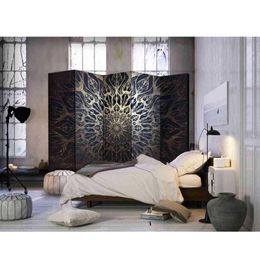 Pharao24.de Paravent Trennwand mit Mandala Muster Braun und Goldfarben