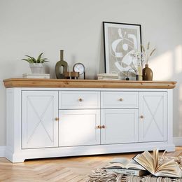 Pharao24.de Gro&szlig;es Esszimmersideboard im Landhausstil Kiefer Massivholz in Wei&szlig; 200x85x41 cm Pharao24