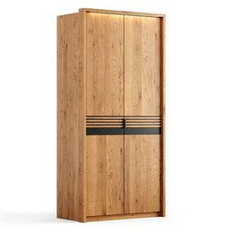 Pharao24.de Massivholzkleiderschrank Eiche in modernem Design LED Beleuchtung 106x219x58 cm Pharao24