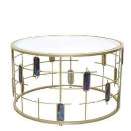 Pharao24.de Moderner Designtisch in Goldfarben Spiegelglas und Metall