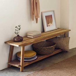 Pharao24.de Holzbank im rustikalen Landhaus Stil Teak Recyclingholz 100x46x32 cm Pharao24