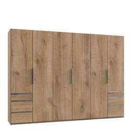 Pharao24.de Dreht&uuml;renkleiderschrank 300 cm in Plankeneiche NB sechs Schubladen