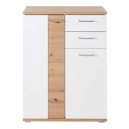 Pharao24.de Schuh Schrank Kommode in Wildeichefarben und Wei&szlig; 106 cm hoch