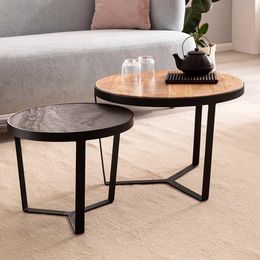Pharao24.de Couchtisch Set Sofatische in Anthrazit und Akaziefarben (zweiteilig)