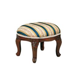 Pharao24.de Runder Sitzhocker in Blau Beige gestreift Barock Design