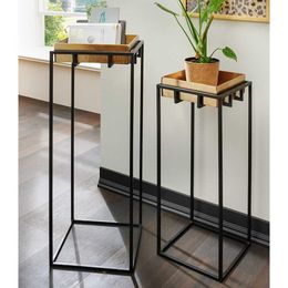 Pharao24.de Hohes Beistelltisch Set mit abnehmbarer Platte Bronzegold & Schwarz (zweiteilig)