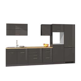 Pharao24.de K&uuml;chenzeile in Grau Hochglanz 350 cm breit (achtteilig)