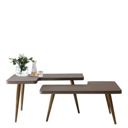 Pharao24.de Designertisch Set aus Leichtbeton und Metall Beton Grau und Messingfarben (zweiteilig)