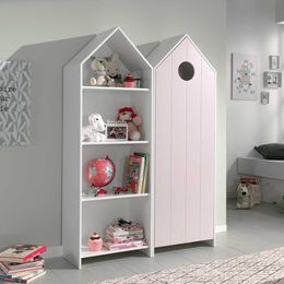 Pharao24.de M&auml;dchenkleiderschrank mit Regal Wei&szlig; und Rosa (zweiteilig)