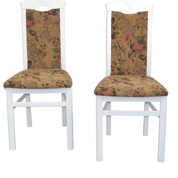Pharao24.de 2 St&uuml;hle mit Blumenmuster in Braun bunt und Wei&szlig; hoher Lehne (2er Set)