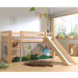 Pharao24.de Halbhochbett Kinder mit Rutsche Vorhang Set Dino
