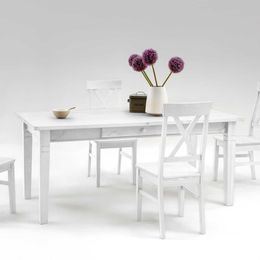 Pharao24.de Kiefer Esstisch in Wei&szlig; Landhausstil