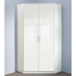 Pharao24.de Eckschrank mit Hochglanz Front in Wei&szlig; 95x198x95 cm