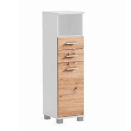 Pharao24.de Badezimmerschrank Seitenschrank 111 cm hoch in Wildeichefarben & Wei&szlig;