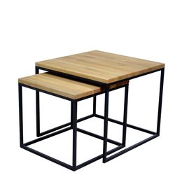 Pharao24.de Beistelltisch Sofa 2er Set aus Wildeiche Massivholz B&uuml;gelgestell (zweiteilig)