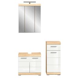 Pharao24.de Badm&ouml;bel kleines Bad in Wei&szlig; und Sonoma Eiche 34 cm tief (dreiteilig)