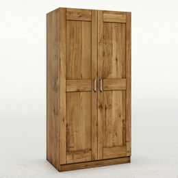 Pharao24.de Kleiner Kleiderschrank in Wildeichefarben zwei Dreht&uuml;ren aus Front aus Massivholz, Korpus aus Spanplatte 102x205x60 cm Pharao24