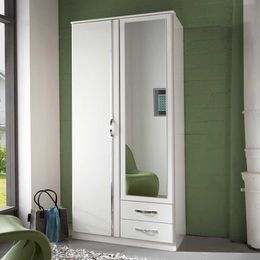Pharao24.de G&auml;stezimmer Schrank wei&szlig; mit zwei Schubladen Spiegelt&uuml;r