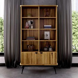 Pharao24.de Esszimmer Regal massiv aus Wildeiche und Metall 176 cm hoch