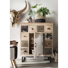Pharao24.de Dielen Kommode aus Mangobaum Recyclingholz White Wash Optik
