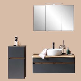 Pharao24.de Waschplatz-Set mit Becken in Dunkelgrau Wildeichefarben (dreiteilig)